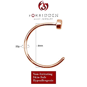 Forbidden Body Jewelry Nose Ring Hoop, 22G (8mm), Surgical Steel, Rose Gold Tone