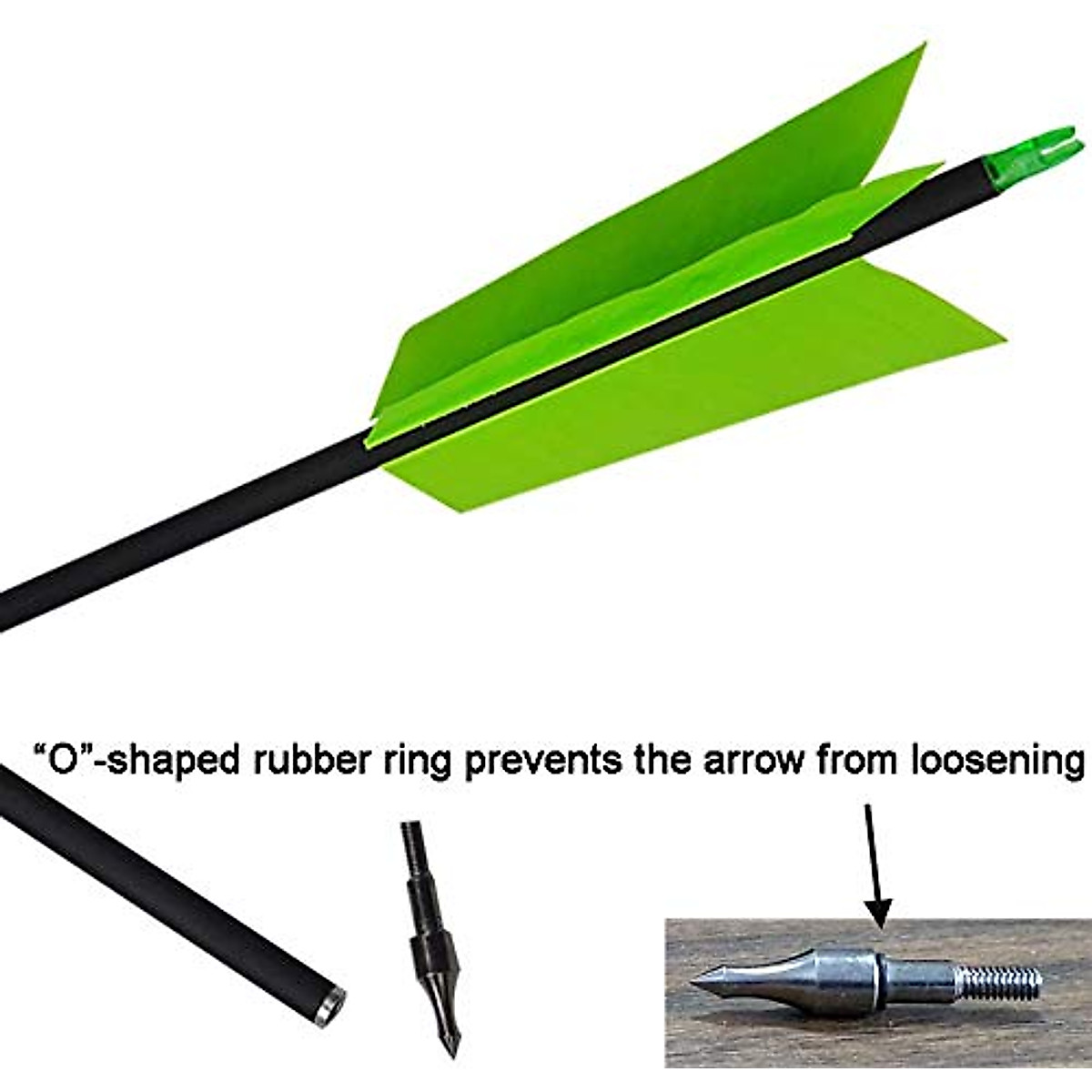 AMEYXGS 12 Pcs Archery Hunting Arrows Mix Carbon 30 Inch Flu Flu Arrows spine 500 Target Practice Arrows with 4 Turkey Feather Replaceable Arrowhead for Outdoor Hunting Shooting(Green)