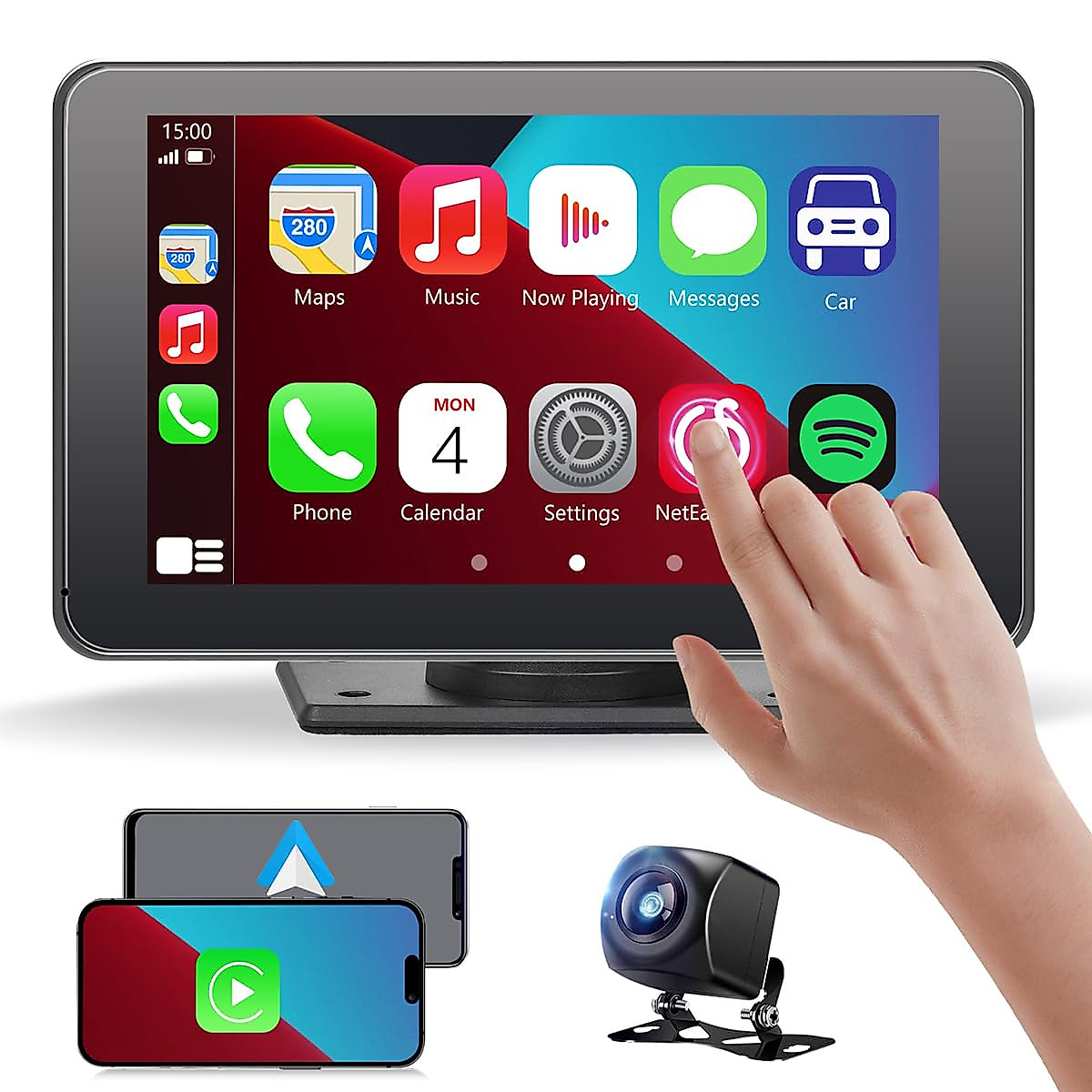 Gegaibe Wireless Car Stereo with Apple CarPlay/Android Auto, Portable Touch Screen Car Radio Multimedia Player with Bluetooth, Backup Camera, Navigation, Mirror Link for All Vehicles