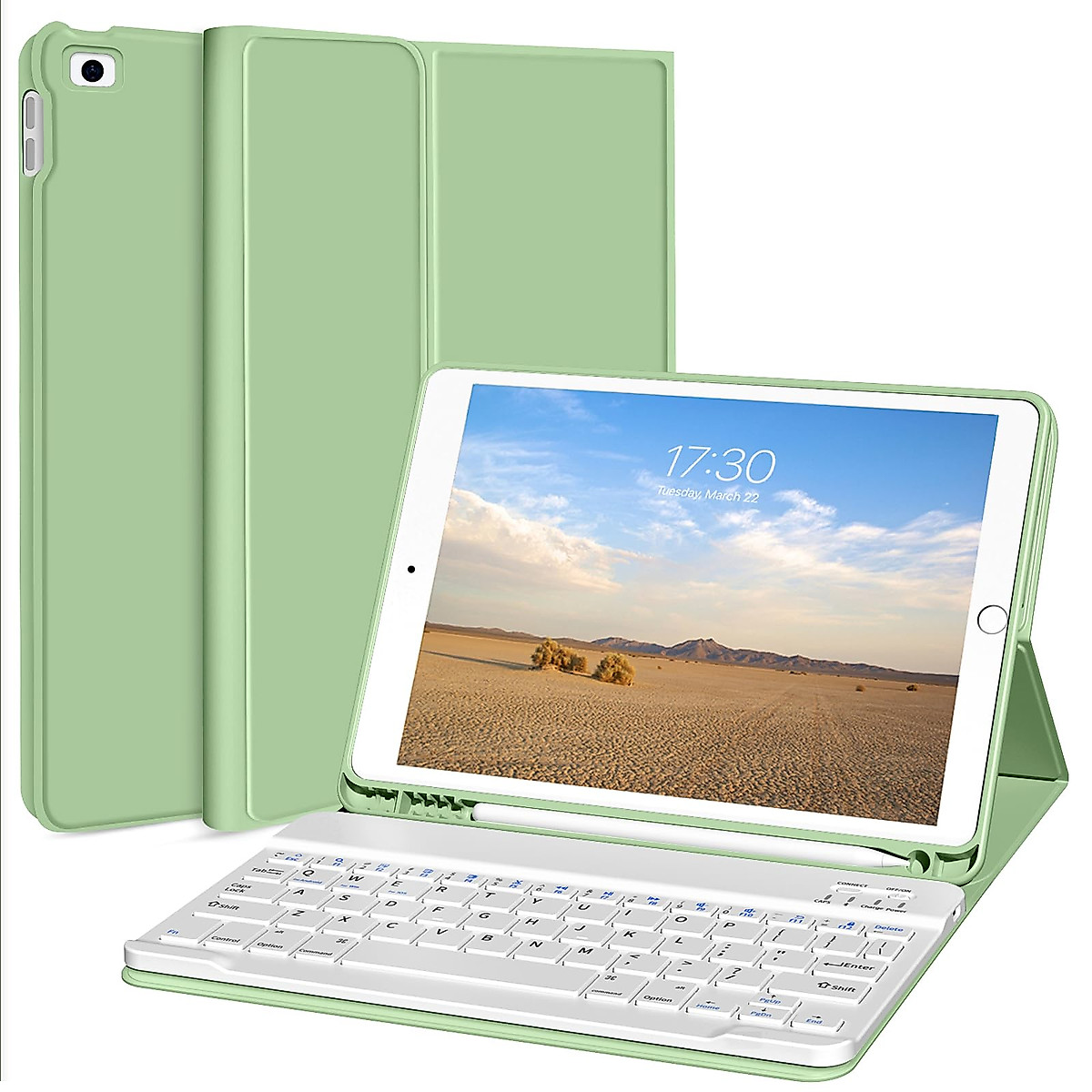 kenke Keyboard Case for iPad 9.7 inch 2018 (6th Gen) / iPad 2017 (5th Gen) / iPad Air 2/1, Lightweight Smart Cover with Pencil Holder, Magnetically Detachable Wireless Keyboard, Green