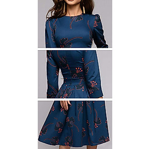 Simple Flavor Women's Floral Evening Flare Vintage Midi Dress 3/4 Sleeve (0658BL, M)