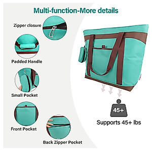 FOROUT Jumbo Insulated Cooler Bag，Insulated Grocery Bags With Zippered Top Transport Cold Or Hot Food Apply To Delivery Bag, Travel Picnic Cooler With One Wallet 21 X 8 X 17 Inch Lake Green