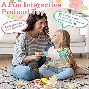 Wooden Tea Set for Little Girls Play Food Pretend Play Kitchen Accessories for 3 4 5 Years Old Girls and Boys Toddler Princess Tea Time Party Food Toys