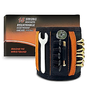 Magnetic Wristband Wrist Tools Belt For Men/Dad Christmas Gifts,Magnetic Wrist Strap Bit Holder Magnets for Holding Screws/Nails/Drill - 15 Super Strong Magnets Tool Wrist Belt For Woodworking