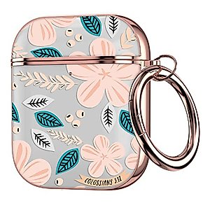 Youskin Airpod 1st&2nd Generation Case Flower Cute,AirPod 1&2 Case, Rose Golden Plating Airpods 2&1 Case for Men Women with Keychain，Shockproof Protective Case for AirPod 2 & 1,Blue Pink Flower