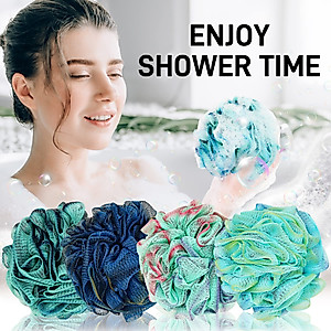 Shower Loofah Bath Sponge 75g - 4 Pack Large Soft Nylon Mesh Puff for Body Wash, Loofah Shower Exfoliating Scrubber Pouf for Women and Men, Full Cleanse, Beauty Bathing Accessories