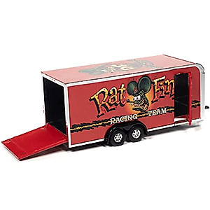 4-Wheel Enclosed Car Trailer Red Rat Fink 1/64 Diecast Model by Auto World AWSP093