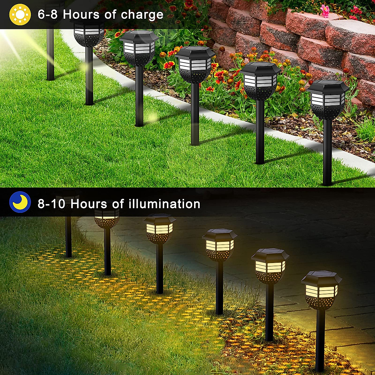 6 Pack Solar Garden Lights, ZNFRT Outdoor Solar Pathway Lights, IP65 Waterproof Solar Powered Landscape Lights, Auto On/Off Solar Lights Outdoor for Yard, Patio, Lawn, Walkway (Warm White)