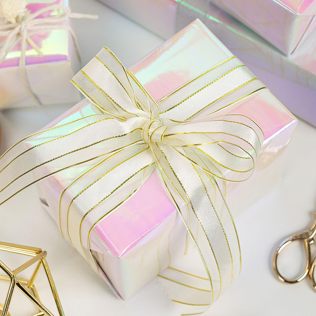 MAYPLUSS Pink Wrapping Paper Roll - 17Inch X 32.8Feet - Luxury Shiny Holographic Iridescent Girl Fairy Gift Wrap Present Paper for Birthday Wedding Bridal Shower Valentine's Day Mother's Day