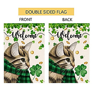 St. Patrick's Day Garden Flag 12x18 Vertical Double Sided Welcome Spring Cat Clover Farmhouse Holiday Outside Decorations Burlap Yard Flag BW242