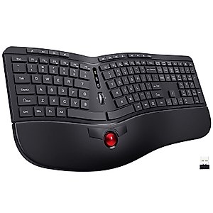 Ergonomic Keyboard, 2 in 1 Wireless Computer Keyboard and Trackball Mouse Combo Design with Wrist Rest, Split Keyboard, USB Keyboard for Windows/Mac/Laptop/Computer/PC-Black
