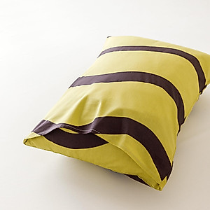 SUSYBAO Queen Size Duvet Cover 100% Cotton Yellow Green Striped Duvet Cover 3 Pieces Set 1 Brown Wavy Stripe Duvet Cover with Zipper Ties 2 Pillowcases Soft Vintage Aesthetic Geometric Bedding