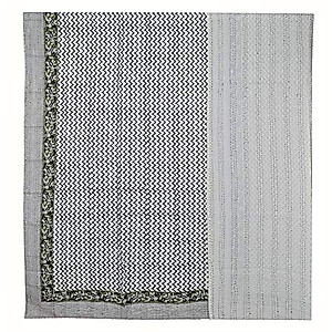 MAVISS HOMES Indian Hand Block Printed Queen Kantha Quilt | Pure Cotton Vintage Kantha Throw Blanket |Traditional Print | Super Soft Cozy Vibe Blanket; White