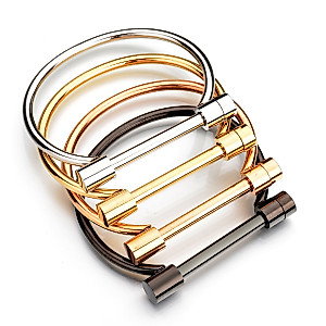 ANBALA Stylish Titanium Steel D Shape Bar Screw and Shackle Cuff Bangle Bracelet for Unisex, Rose Gold,Flat Head Screw