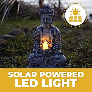 VP Home Buddha Statue for Home and Outdoor Decor Solar Powered Flickering LED Garden Light Zen Meditation Spiritual Room Decor (Zen Buddha) Buddha Garden Statue