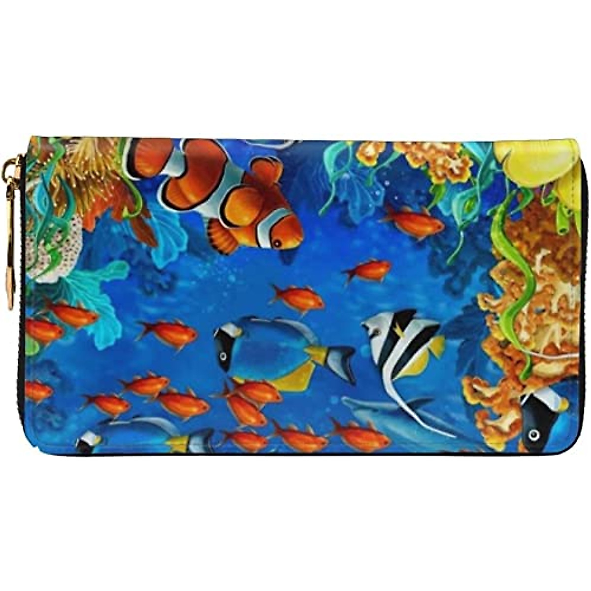 Fishes in Sea Tropical Leather Wallet Long Clutch Purse Fashion Wristlet Handbag