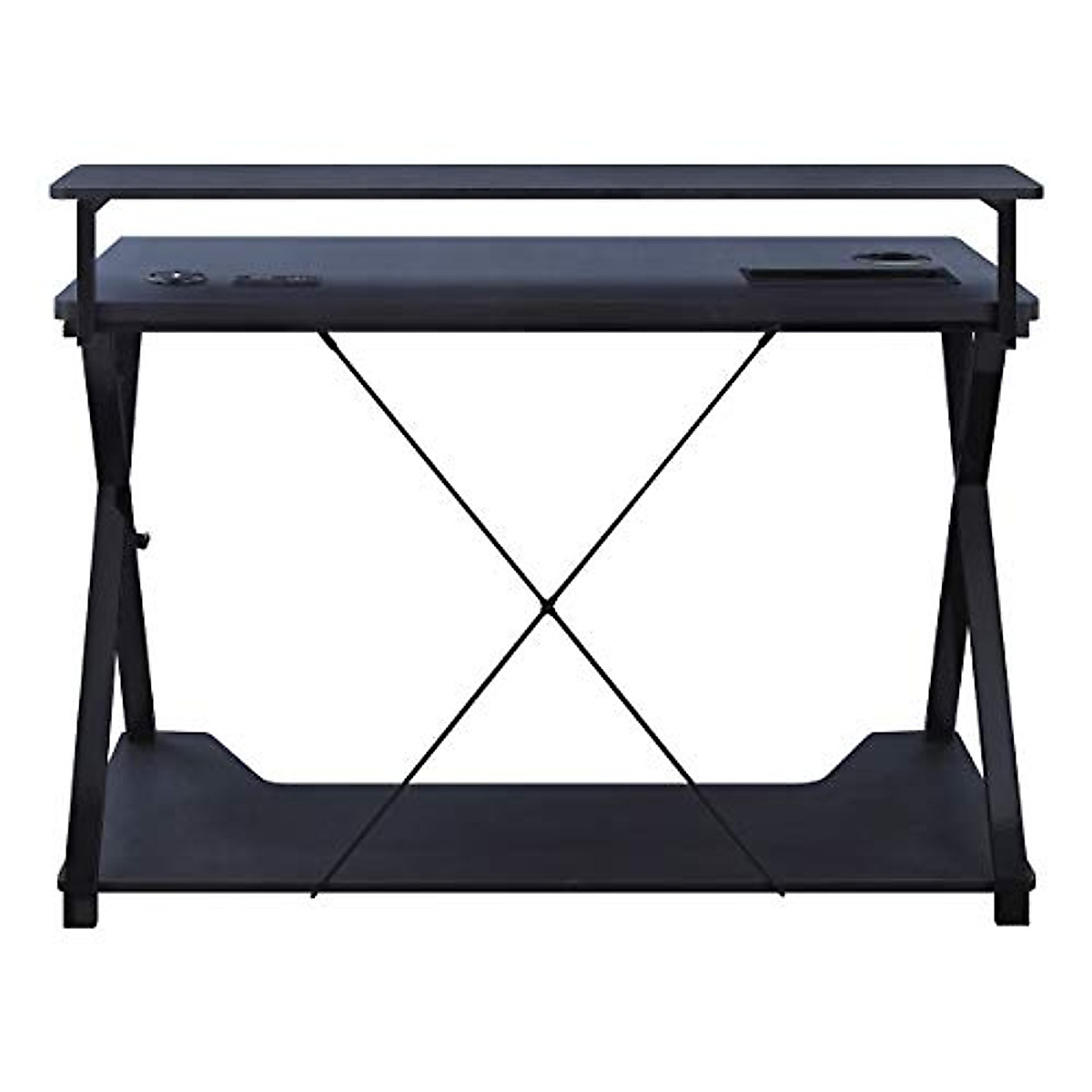 OSP Home Furnishings Checkpoint Ghost Battlestation Gaming Desk with RGB LED Lights, Black