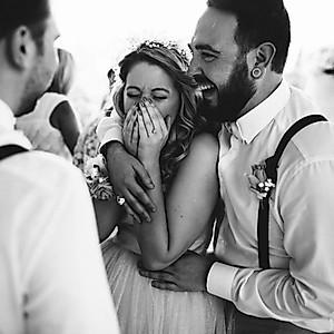 ULEEMARK White Suspenders for Women Adjustable Buckle with Strong Clip White Bow Tie,Elastic Y Shape White suspenders for men for Wedding