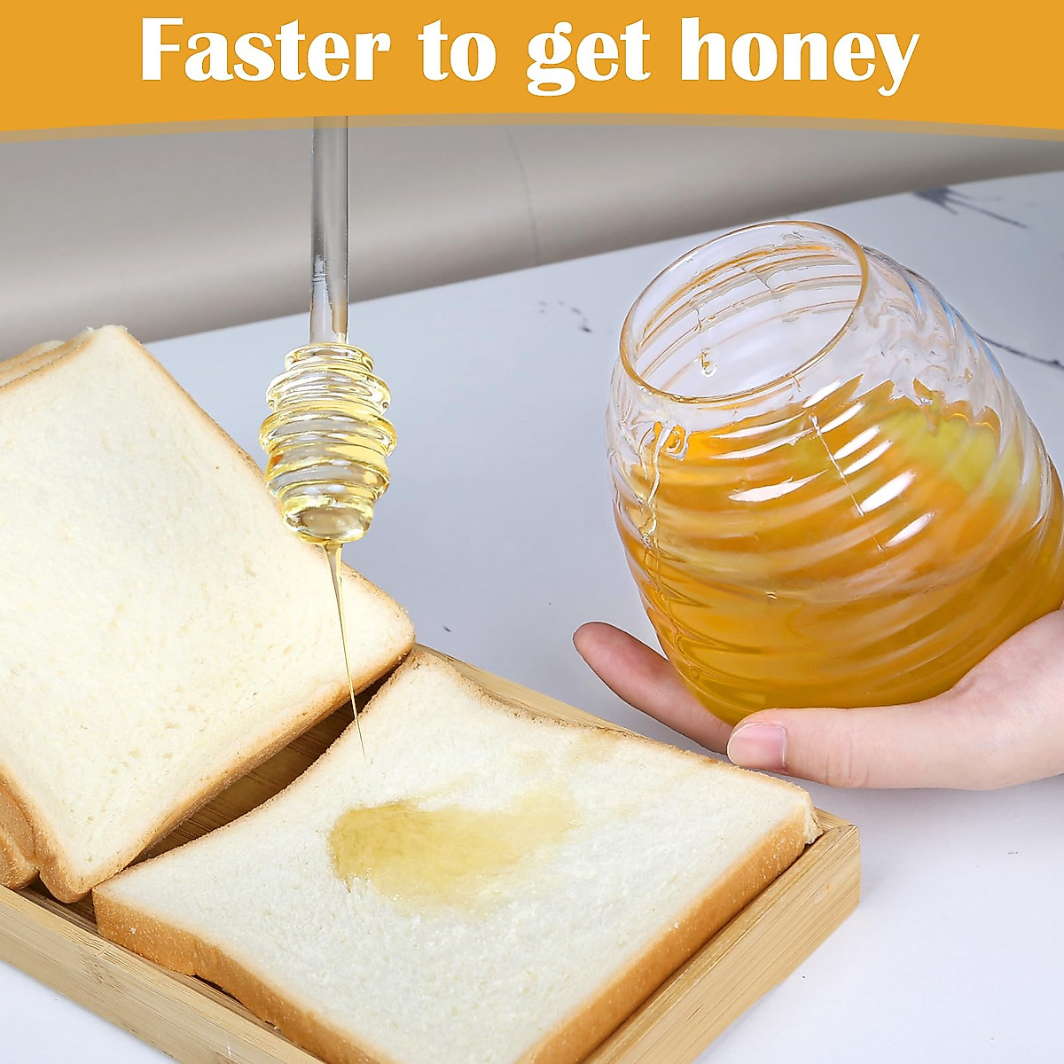 SlZKADY 15.5 Oz Honey Pot with Dipper and Lid,Glass Honey Jar,Honey Dispenser,Clear Glass Honey Container for Home Kitchen,Store Honey and Syrup,Easy to Clean