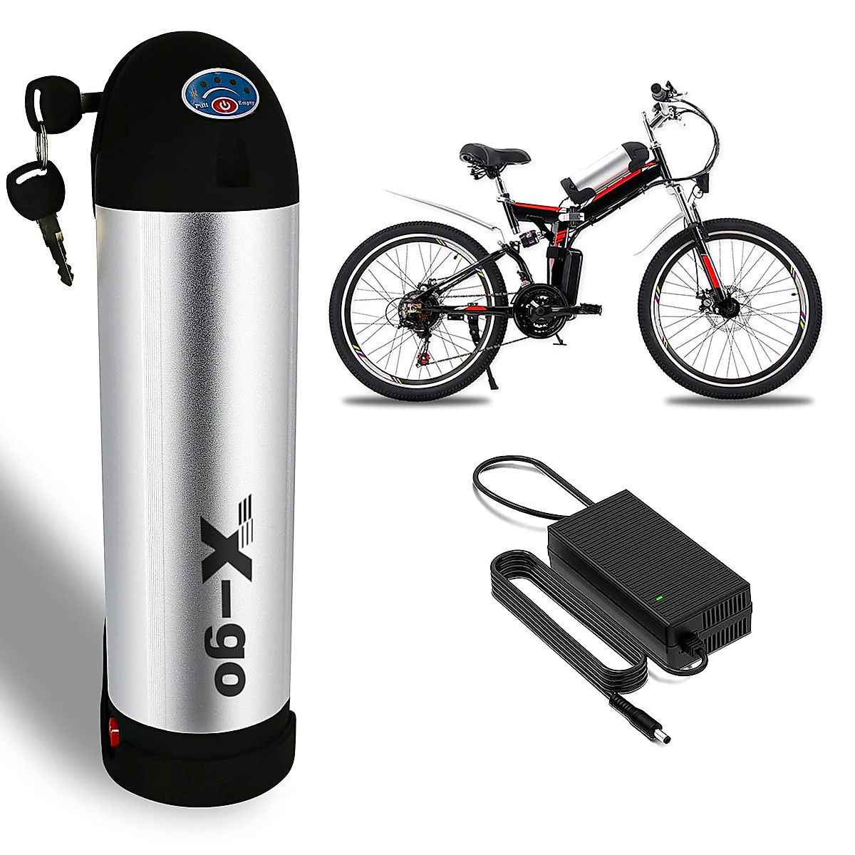 X-go 36V 10Ah Ebike Battery Lithium Li-ion, Electric Bike Battery with Charger and Holder for 200W 250W 350W Electric Bicycle Motor, for Modified Bike/Daily/Outdoor/Widely Applicable