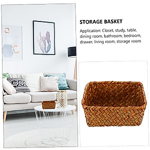 Holibanna Retro Decor 2 Pcs Woven Storage Box Manual Rattan Basket Seaweed Wicker Storage Basket