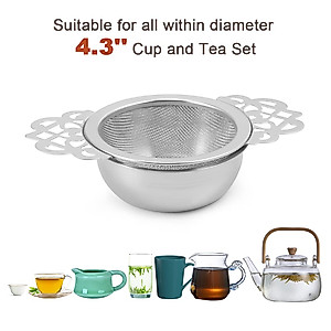 Picowe 2 Pack Tea Strainer Bowl, Stainless Steel Sliver Tea Strainers for Loose Tea Fine Mesh for 2.5-4 Inch Cup Mouth