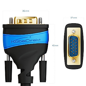 KabelDirekt – 20 ft – VGA cable for maximum video quality thanks to high-purity copper conductors (Full HD, VGA to VGA, connects computers to screens/projectors, 15-pin D-Sub, monitor cable, black)