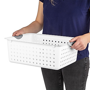 Sterilite 16268006 Large Ultra Basket, White Basket w/ Titanium Inserts, 6-Pack