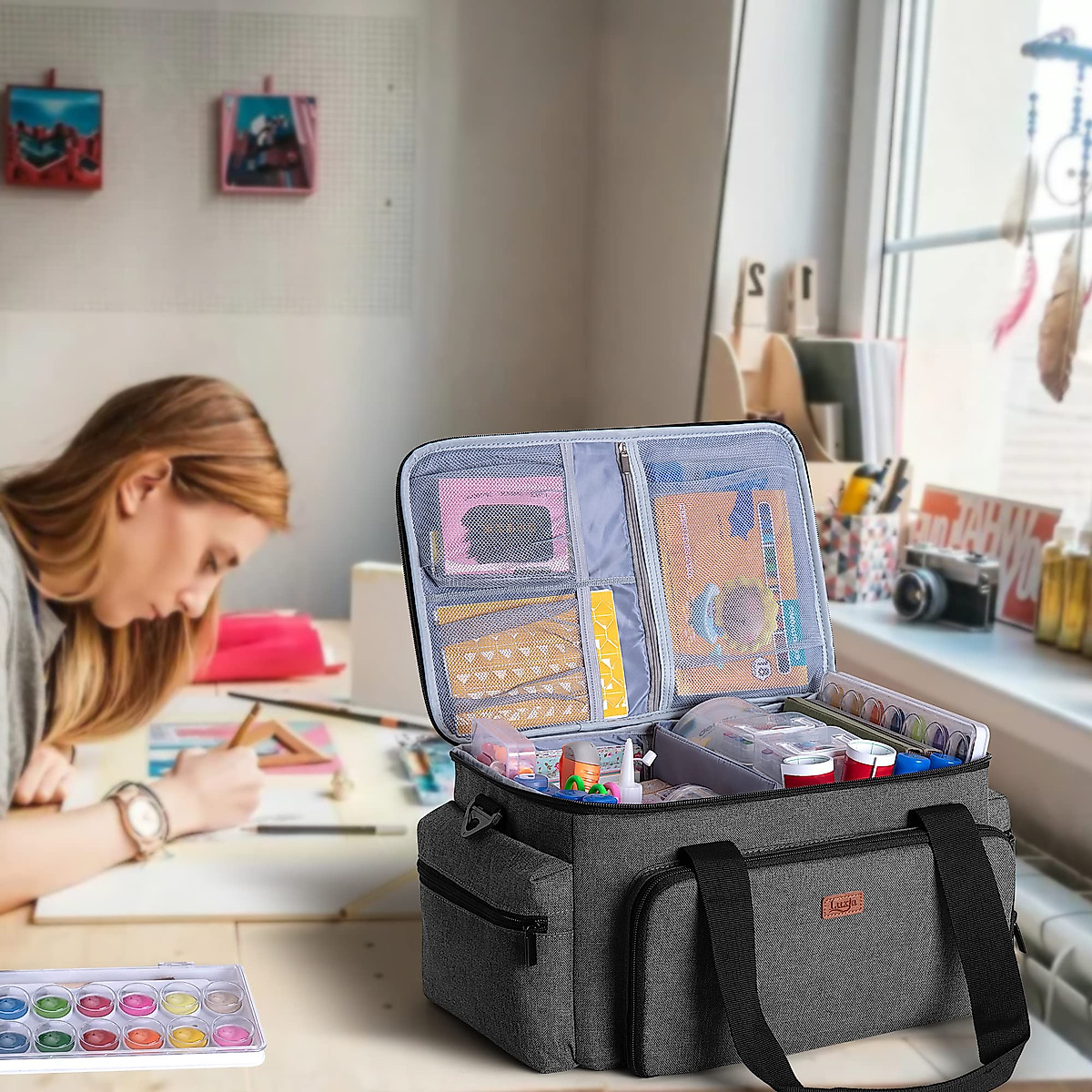 LUXJA Large Capacity Craft Bag with Shoulder Strap, Craft Tote for Art, Scrapbooking or Sewing Supplies (Bag Only), Gray