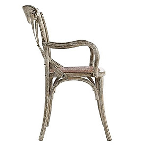 Modway Gear Rustic Modern Farmhouse Elm Wood Rattan Two Dining Armchairs in Gray