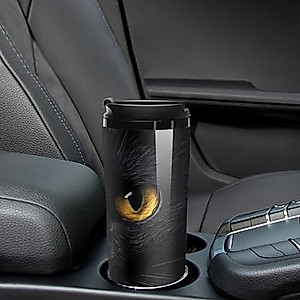 Black Cat Yellow Eyes Travel Coffee Mug Reusable Coffee Cup Tumbler with Lid for Outdoor 350ml