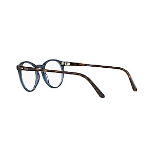 Polo Ralph Lauren Men's PH2083 Round Prescription Eyewear Frames, Shiny Transparent Blue/Demo Lens, 48 mm