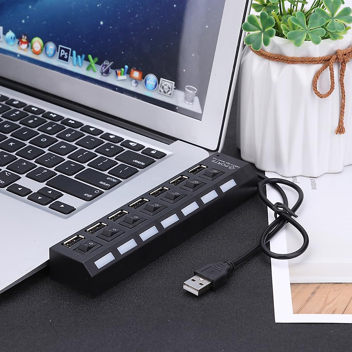 7-Port USB Hub with ON/Off Switch, Black