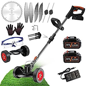 Electric Weed Wacker Battery Operated, Weed Eater Lawn Cordless String Trimmer Battery Power, Grass Cutter Machine, Adjustable Cutting Angle & Height Brush Cutter for Garden and Yard