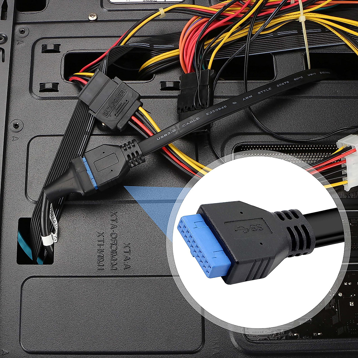 XMSJSIY USB 3.0 Front Panel Cable, Motherboard 19/20pin Cable to USB Female Splitter Adapter Extension Connector -50cm/19.6inch