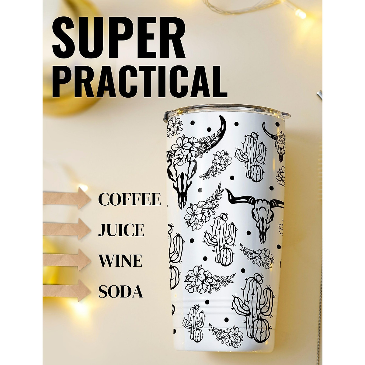 Onebttl Texas Gifts Western Gifts for Women, Texas Cow Girls Gift, 20oz Stainless Steel Tumbler with Lid Straw, Perfect for Christmas