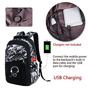 Lmeison Anime Cartoon Luminous Backpacks, Cool Bookbag for Boys Waterproof School Bag with USB Charging Port for Middle High School Unisex 15.6in Laptop Backpack for Student, Trend Graffiti Grey