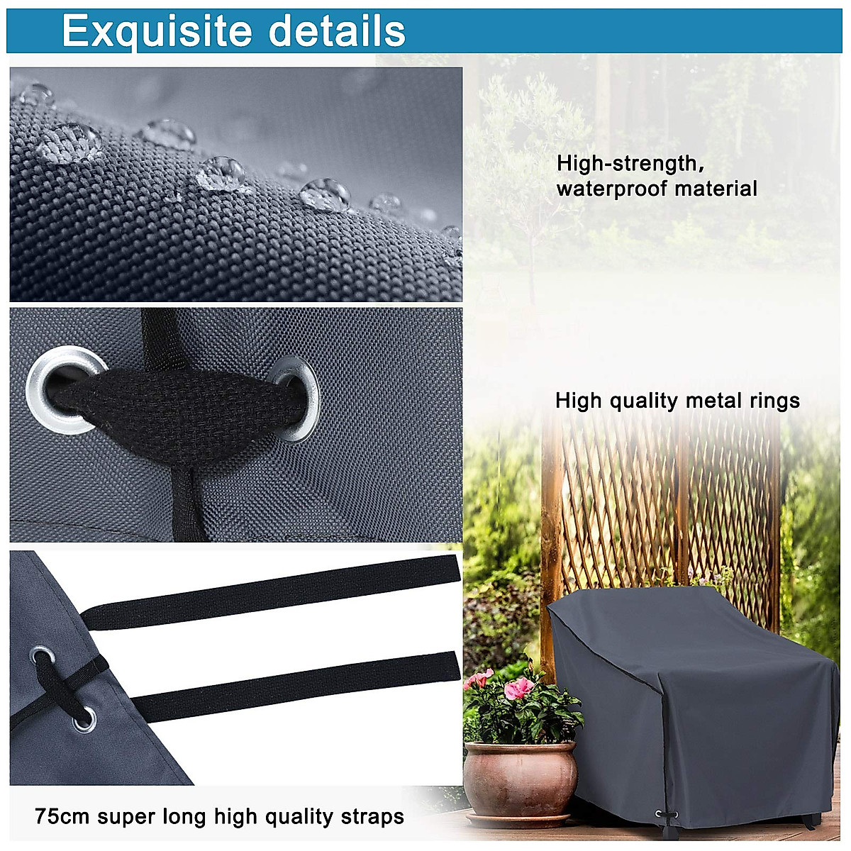 Patio Chair Cover 30x37x31 Inches Durable 1-Seater Outdoor Sofa Cover 600D UV-Coated Polyester Waterproof Furniture Cover High Back Chair Single Sofa Stackable Patio Chair Protection Cover,Ashy