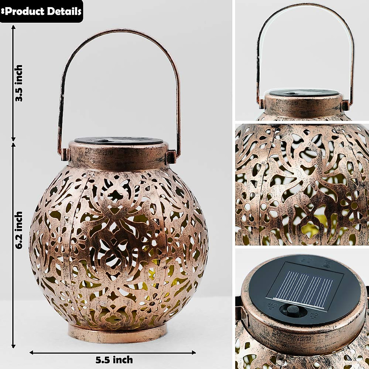 FENGTAI Waterproof Solar Lantern Outdoor, 2 Pack Hanging Lights Decorative Retro Metal Solar Lights for Table Patio Yard Pathway Walkway Garden