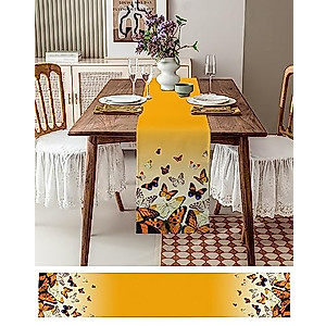 Lsrtoss Orange Ombre Table Runner 72 Inches Long Farmhouse Dress Scarves, Orange Brown Butterfly Modern Abstract Art Dining Tablerunner for Coffee Table/Kitchen Island/Party Décor, 13" x 72"