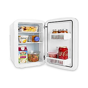 Cooluli 15L Mini Fridge for Bedroom - Car, Office Desk & College Dorm Room - 12v Portable Cooler & Warmer for Food, Drinks, Skincare, Beauty & Makeup - AC/DC Small Refrigerator with Glass Front, Gold