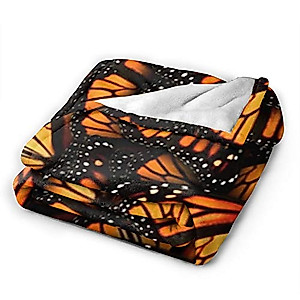LIVE & LOVE Microfleece Blanket Throw Blanket Heaps of Orange Monarch Butterflies Printed Ultra Soft Lightweight Cozy Warm Microfiber Fuzzy Blanket for Bed Couch Living Room All Seasons