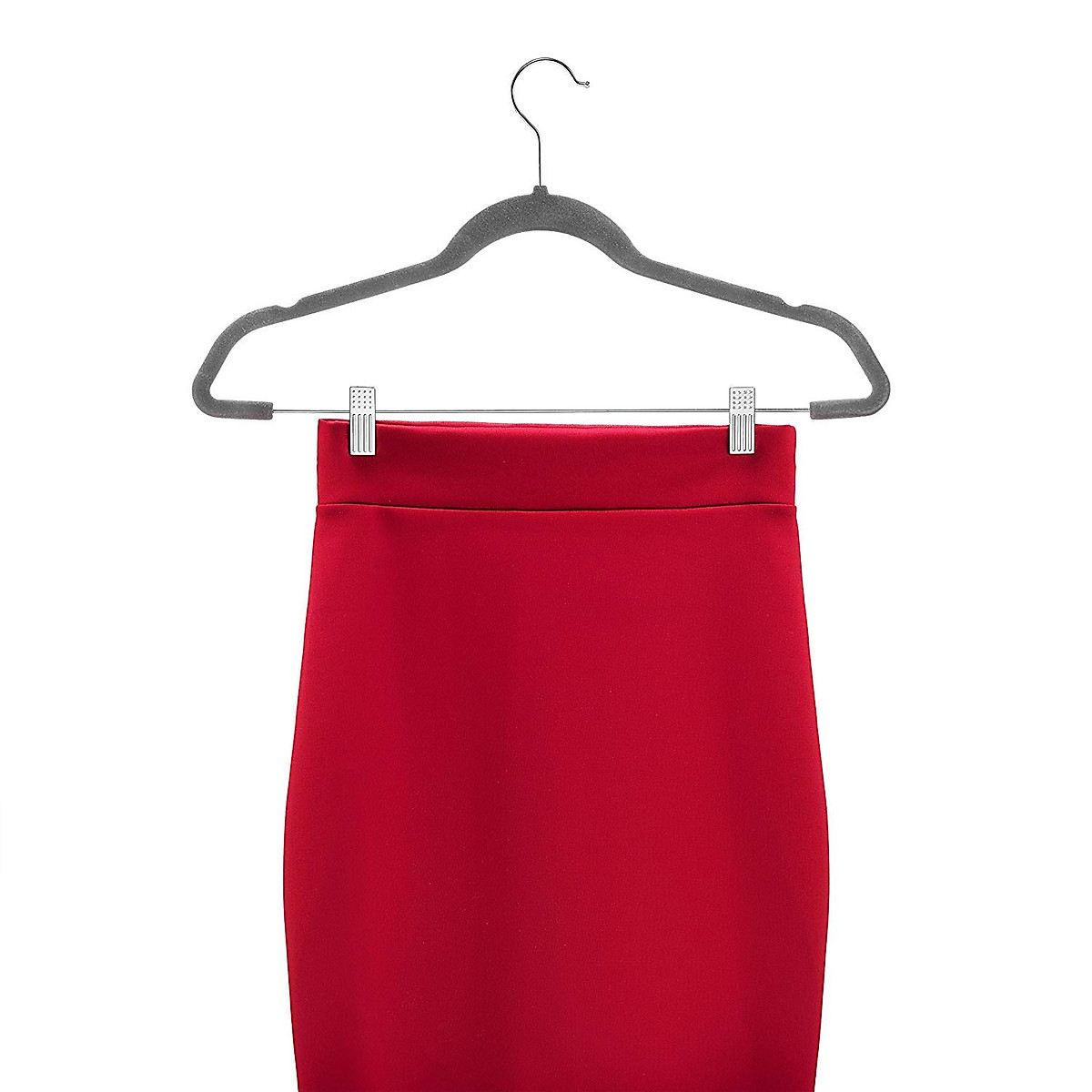 Zober Velvet Hangers with Clips - Pack of 20 Metal Clip Hangers for Pants - Notched Gray Velvet Skirt Hangers for Pants, Skirts, Suits, Dresses & Shirts w/ 360 Degree Hook - Non Slip Felt Hangers