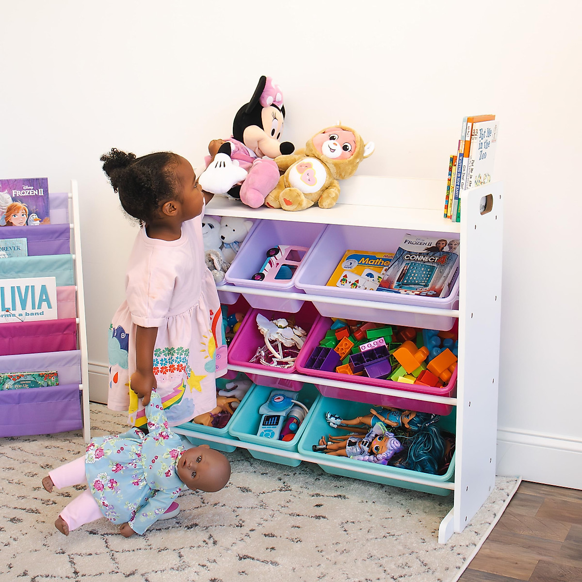 Humble Crew, White/Pink/Purple/Aqua Forever Toy Organizer with Shelf and 9 Storage Bins