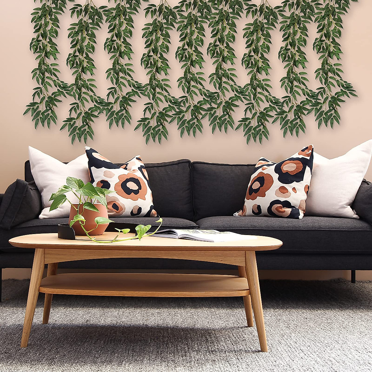 Uieke 3pcs 17.7ft Artificial Vines Fake Greenery Garland Willow Leaves with Total 60 Twigs Stems Hanging Plants String for Indoor Wedding Party Home Garden Wall Garden Decoration