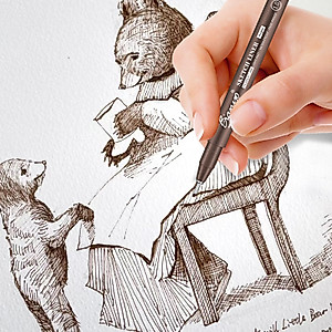 Bianyo Sepia Pigment Ink Micro-Pen Fineliners, 9 Assorted Sizes with a Zipper Pouch, Water-Resistant Archival Ink Pens for Drawing, Sketching, Bullet journaling, Note-taking, Accounting, Handwriting