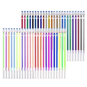 Gel Pen Refills Set 48 Colors - Glitter Metallic Pastel Neon Color Ink Refills, Gel Ink Refills for Adult Coloring Books Craft Markers Scrapbooking Painting Writing Art Drawing, No Duplicates