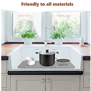 Silicone sink protectors for Kitchen with Center Drain, Grey Grid Accessory Non-slip Heat Resistant Folding mats Grates for Bottom, for Farmhouse Stainless Steel Porcelain Sink (24.8"x 12.9")