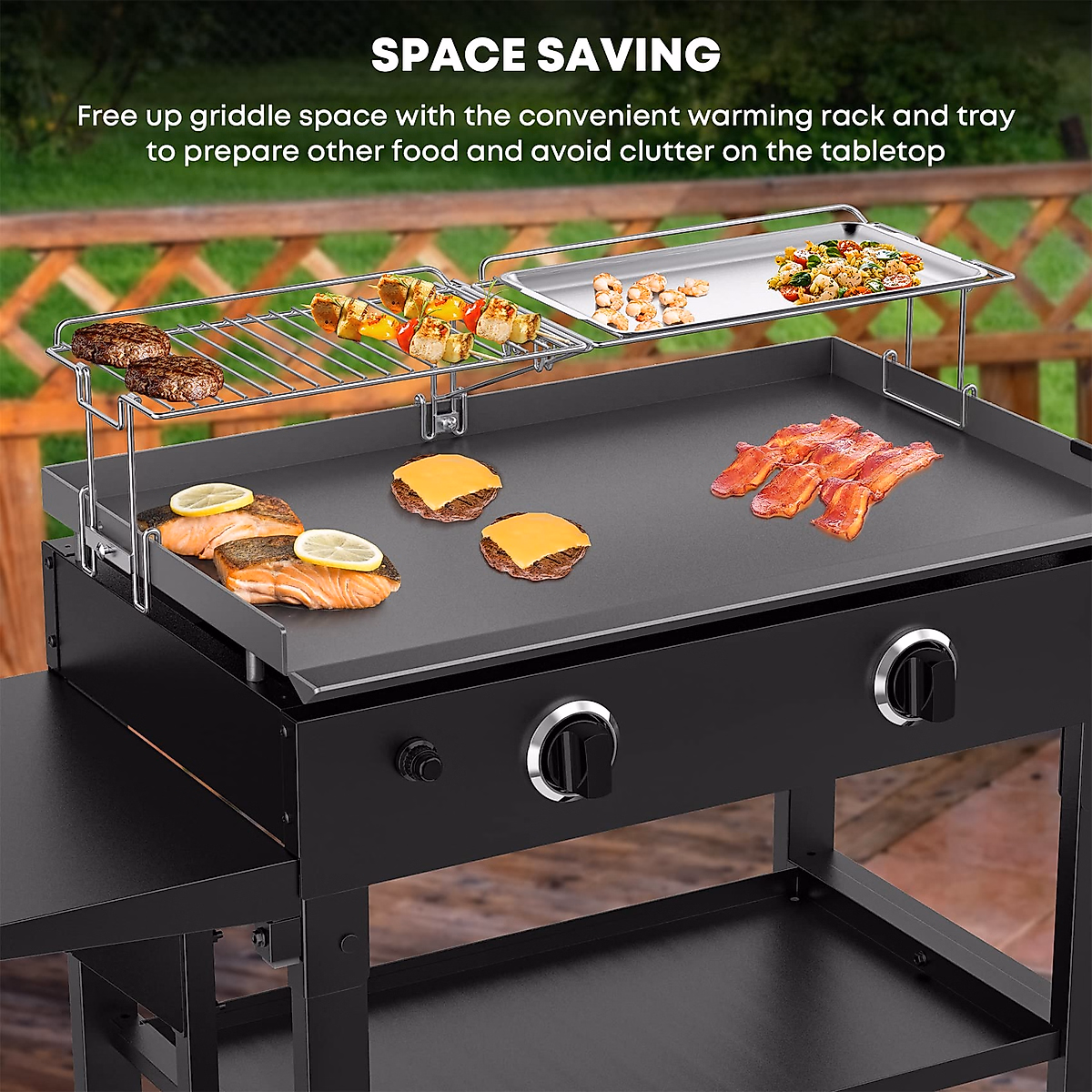 Stanbroil Griddle Warming Rack and Tray for 28" Blackstone Griddle - Foldable Cooking Grate BBQ Accessories Compatible with 28" Blackstone Griddle (Not Work with Hood)