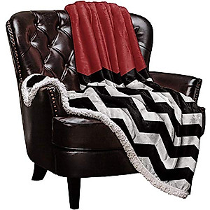 Sherpa Blanket Flannel Fleece Throws Red Black White Zig Zag Ripple,Soft Warm Cozy Fuzzy Throw Blankets Minimalism Modern Art,Shaggy TV Throw for Sofa Couch Bed Camping Travel All Season 50x80In